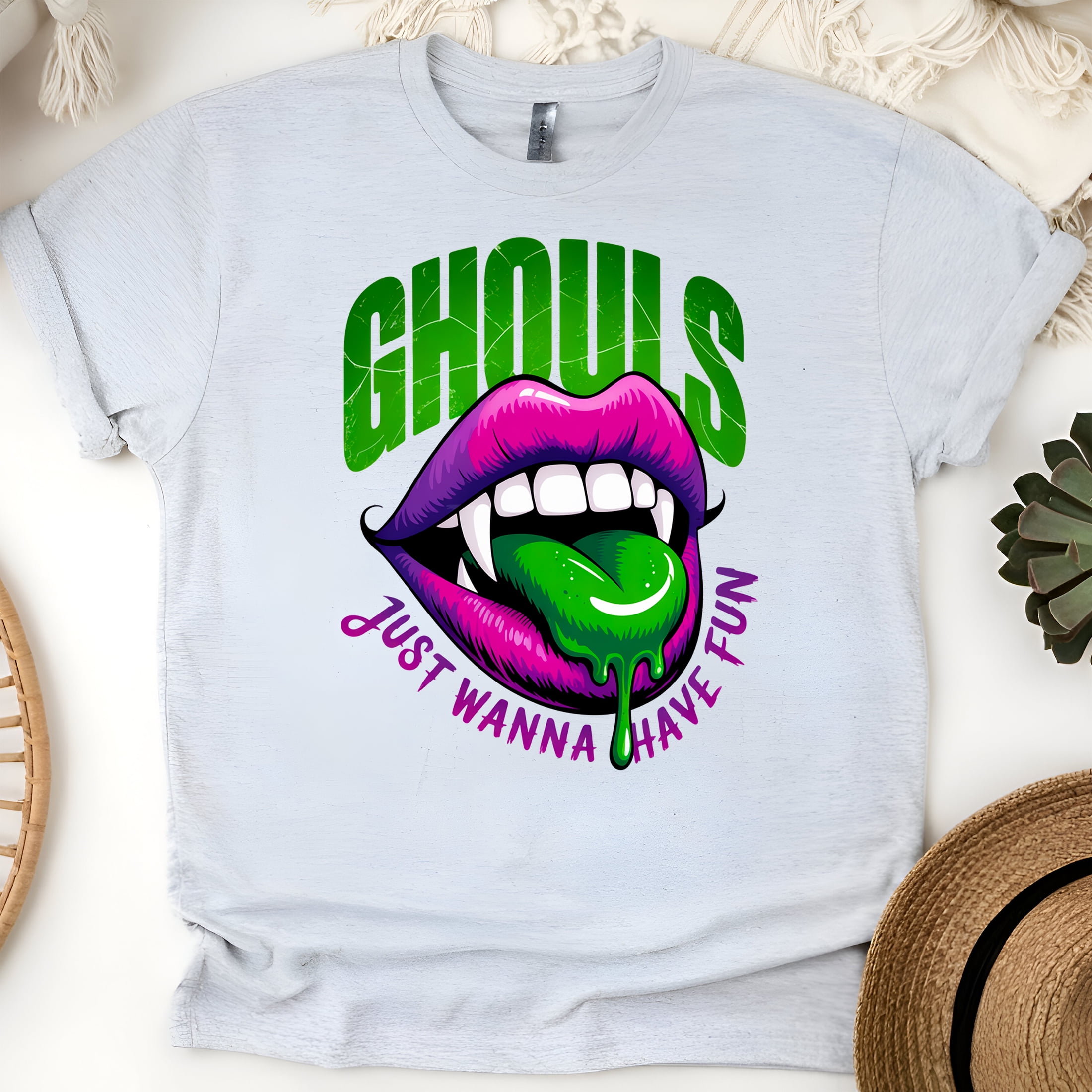 Ghouls Just Wanna Have Fun Graphic T-Shirt, Funny Fang Lips Unisex Tee ...