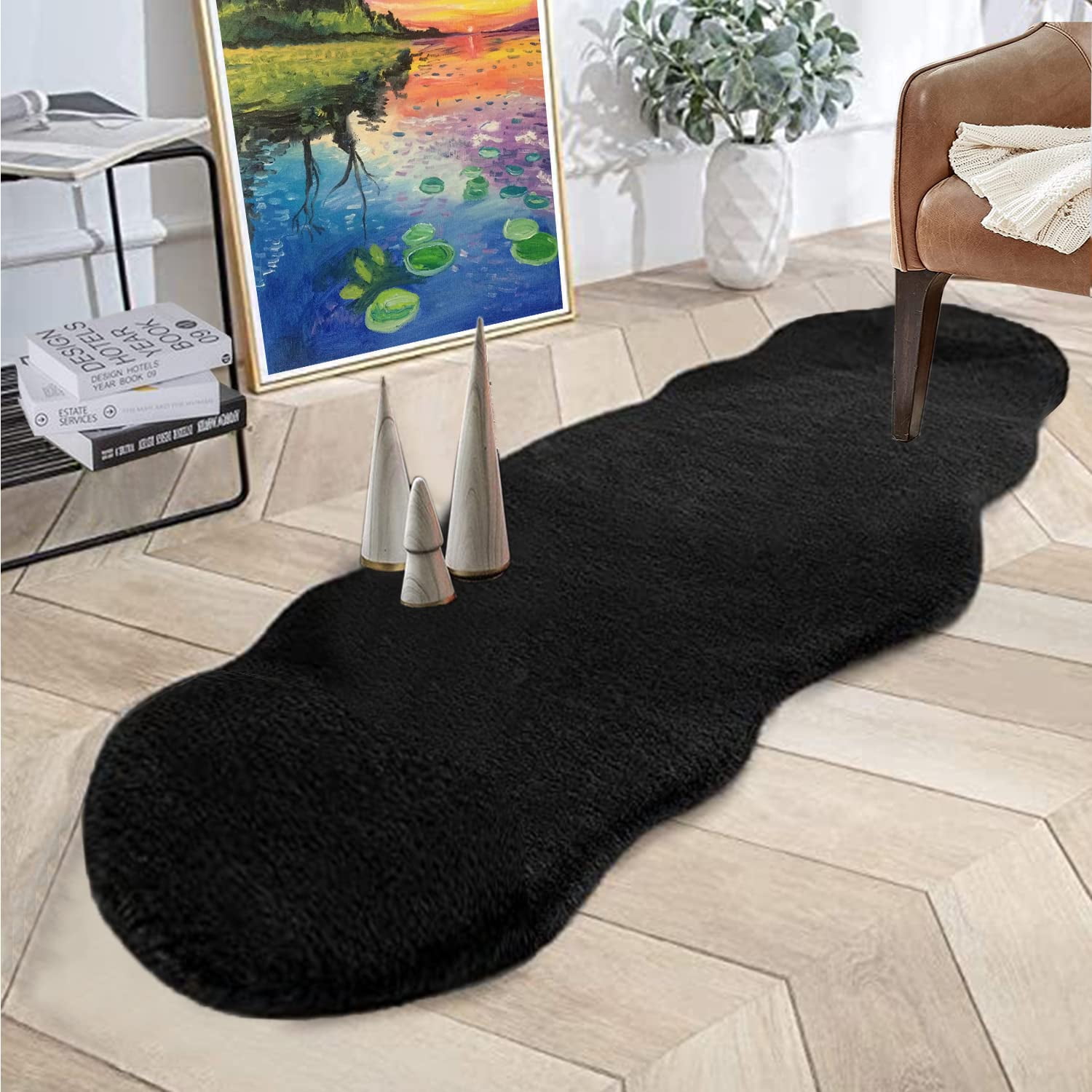 Ghouse 2x4 Ultra Soft Faux Fur Black Rug, Area Rugs for Bedroom Floor ...