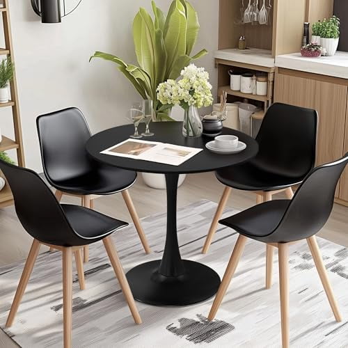 Ghouse Black Modern Round Dining Table for Living Room Metal Kitchen ...