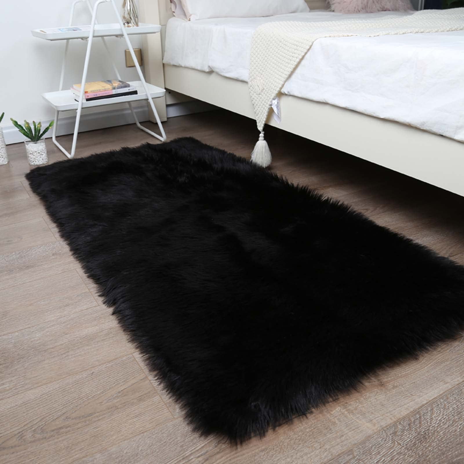 Ghouse Rectangular Black Area Rug 3x5 feet, Thick and Fluffy Faux ...
