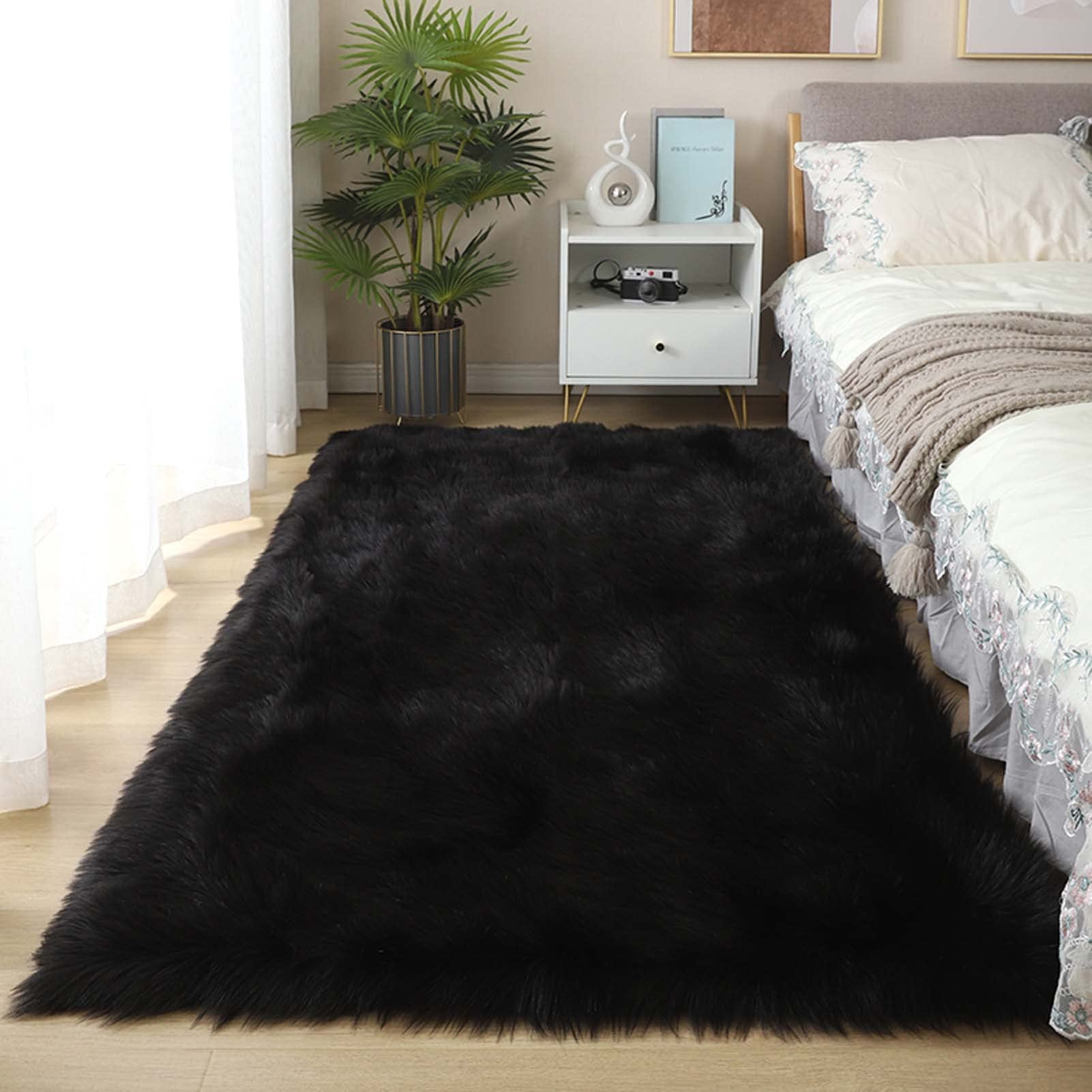 Ghouse Rectangular Black Area Rug 4x6 feet, Thick and Fluffy Faux ...