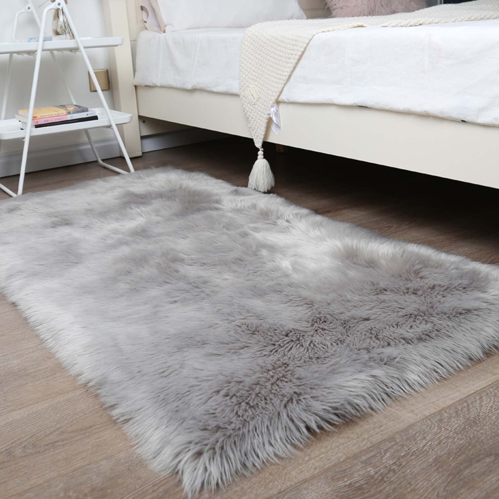 Ghouse Rectangular Grey Area Rug 3x4 feet, Thick and Fluffy Faux ...