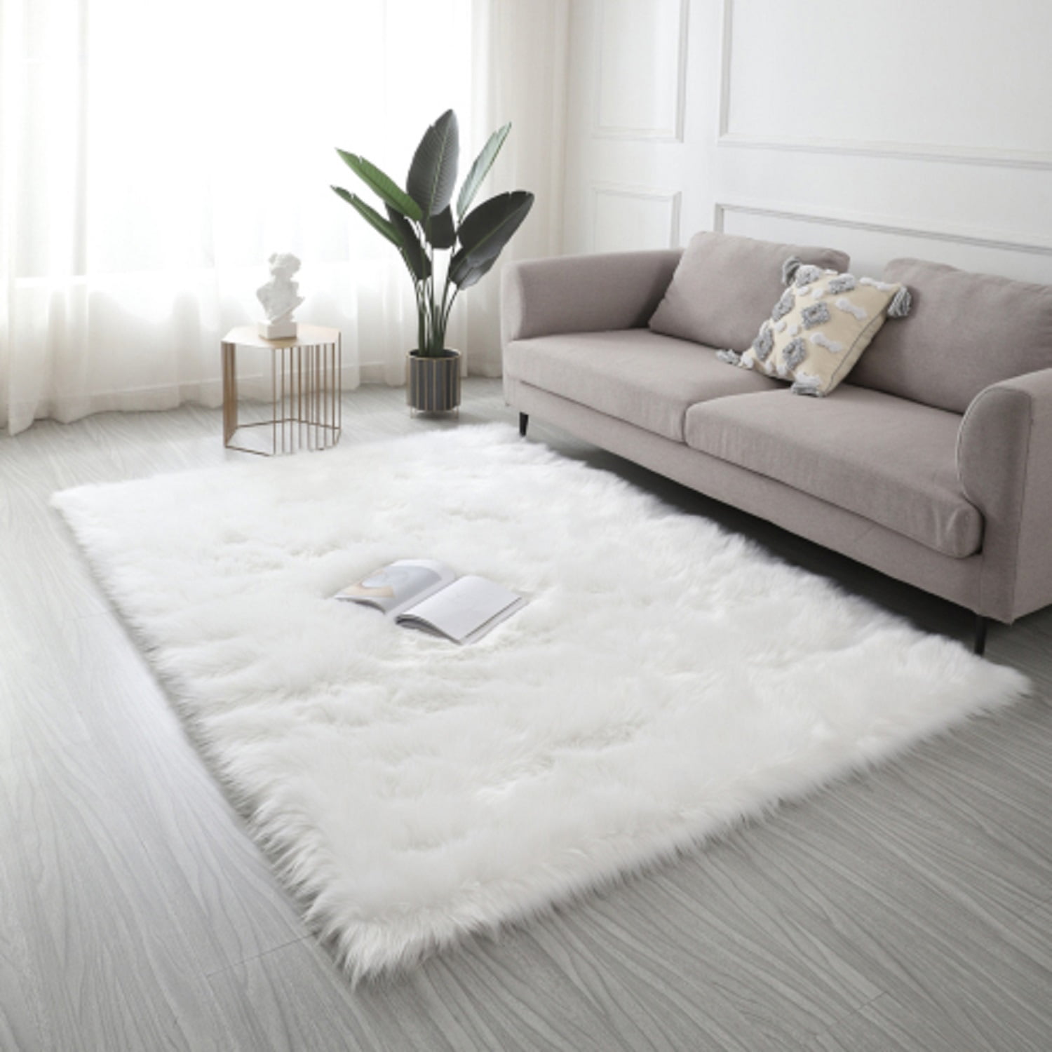 Ghouse Rectangular White Area Rug 2x6 feet, Thick and Fluffy Faux ...