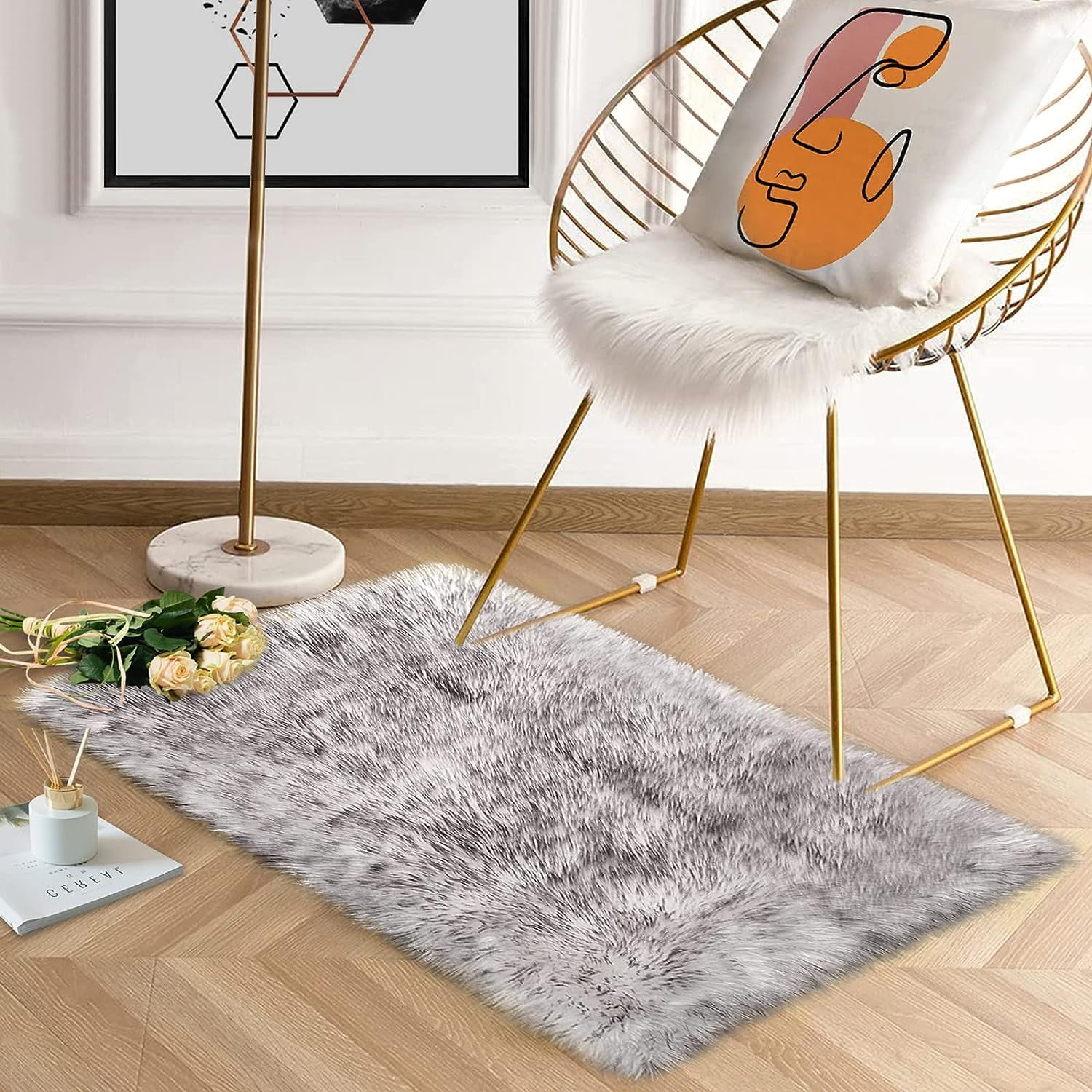 Ghouse Rectangular White With Grey Tips Area Rug 2x3 feet, Thick and ...