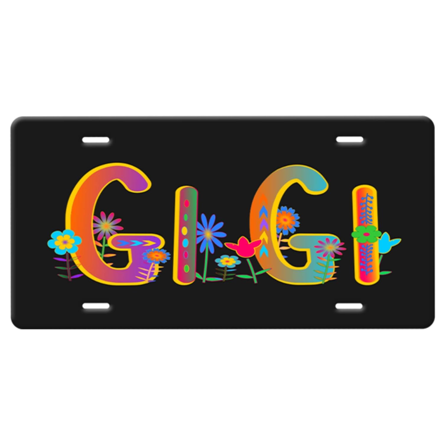 GiGi (Grandmother Name) License Plate-Rainbow and Whimsical Flowers ...