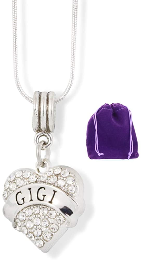 GiGi Necklace | Grandma Grandmother Text on Rhinestone Heart Charm ...