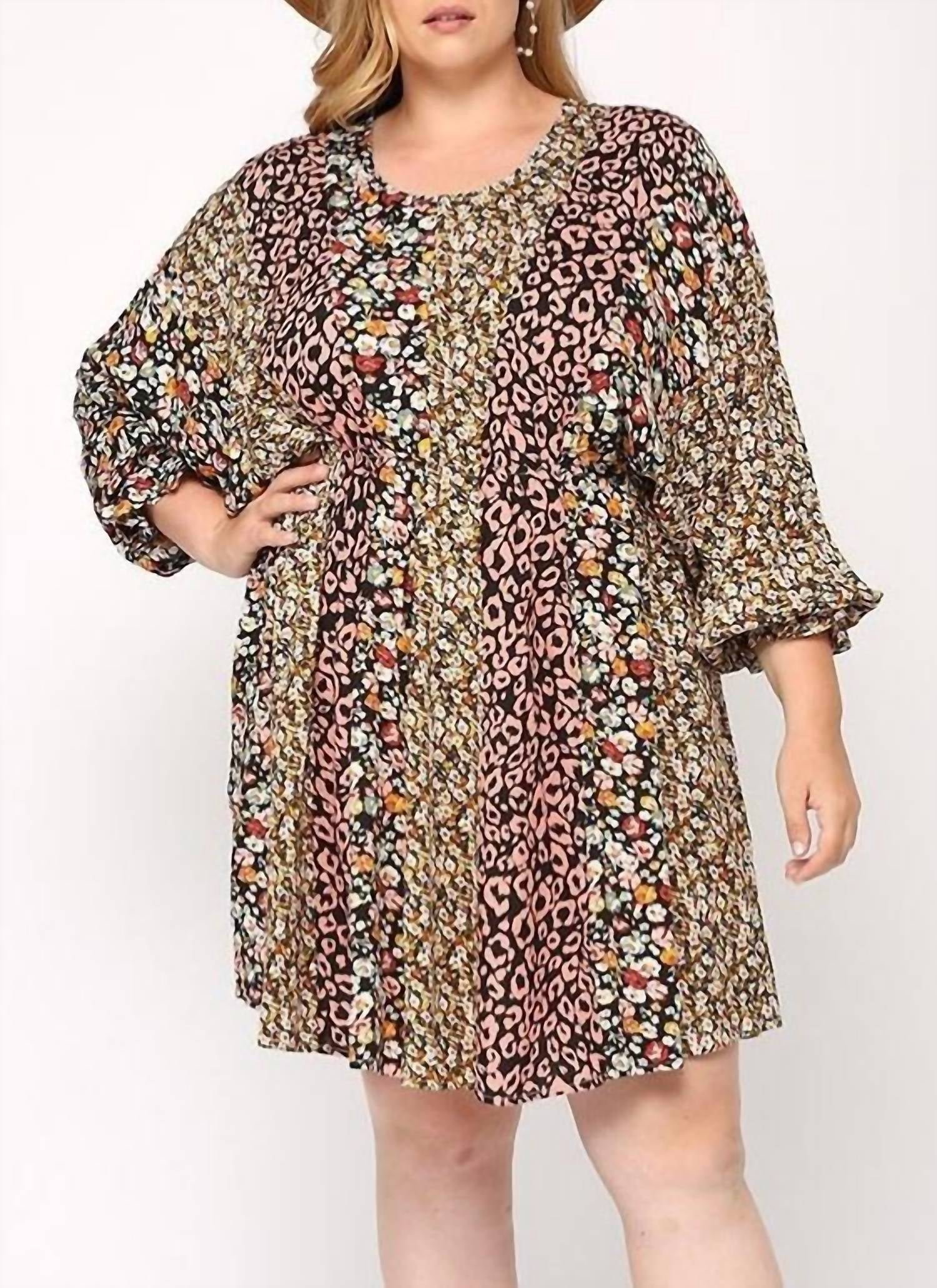 GiGiO Print Mixed Dolman Sleeve Dress With Side Pockets - Walmart.com