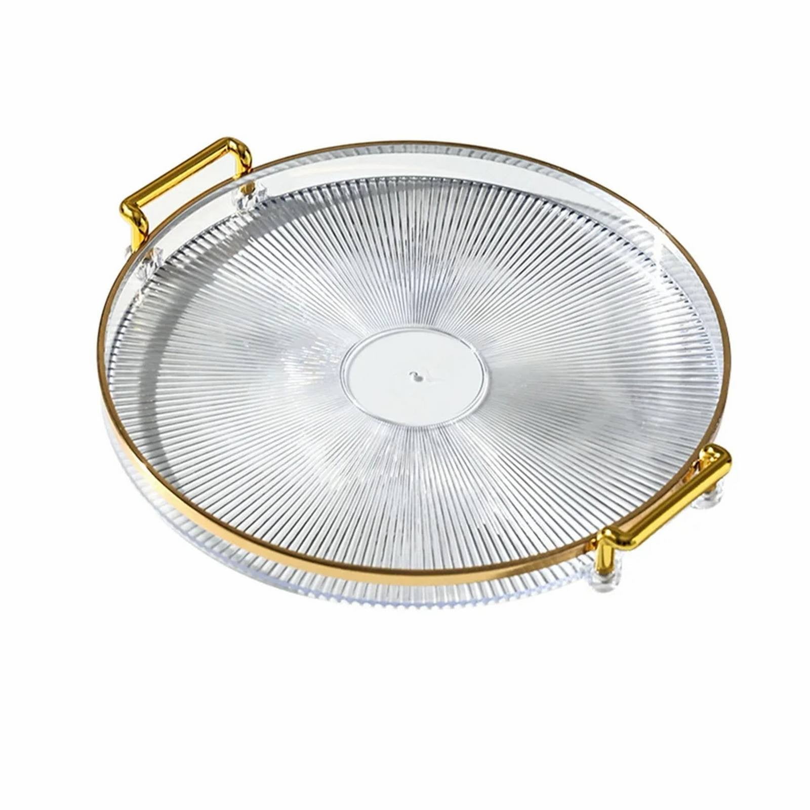GiLiling 30cm Round Plastic Serving Tray with Gold Handles – Decorative ...