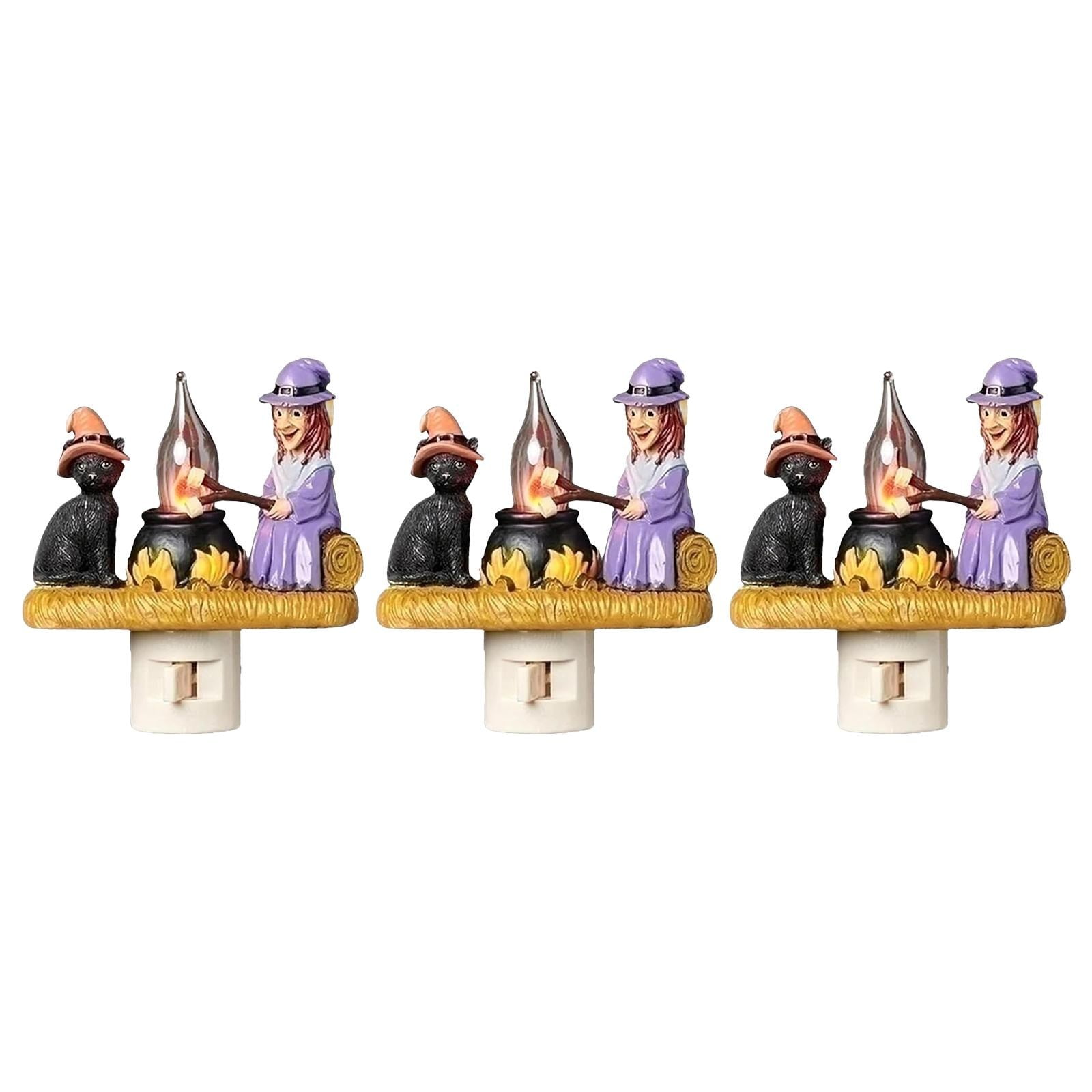 GiLiling Cat and Witch Flickering Nightlight 3D Cat and Witch Fire ...