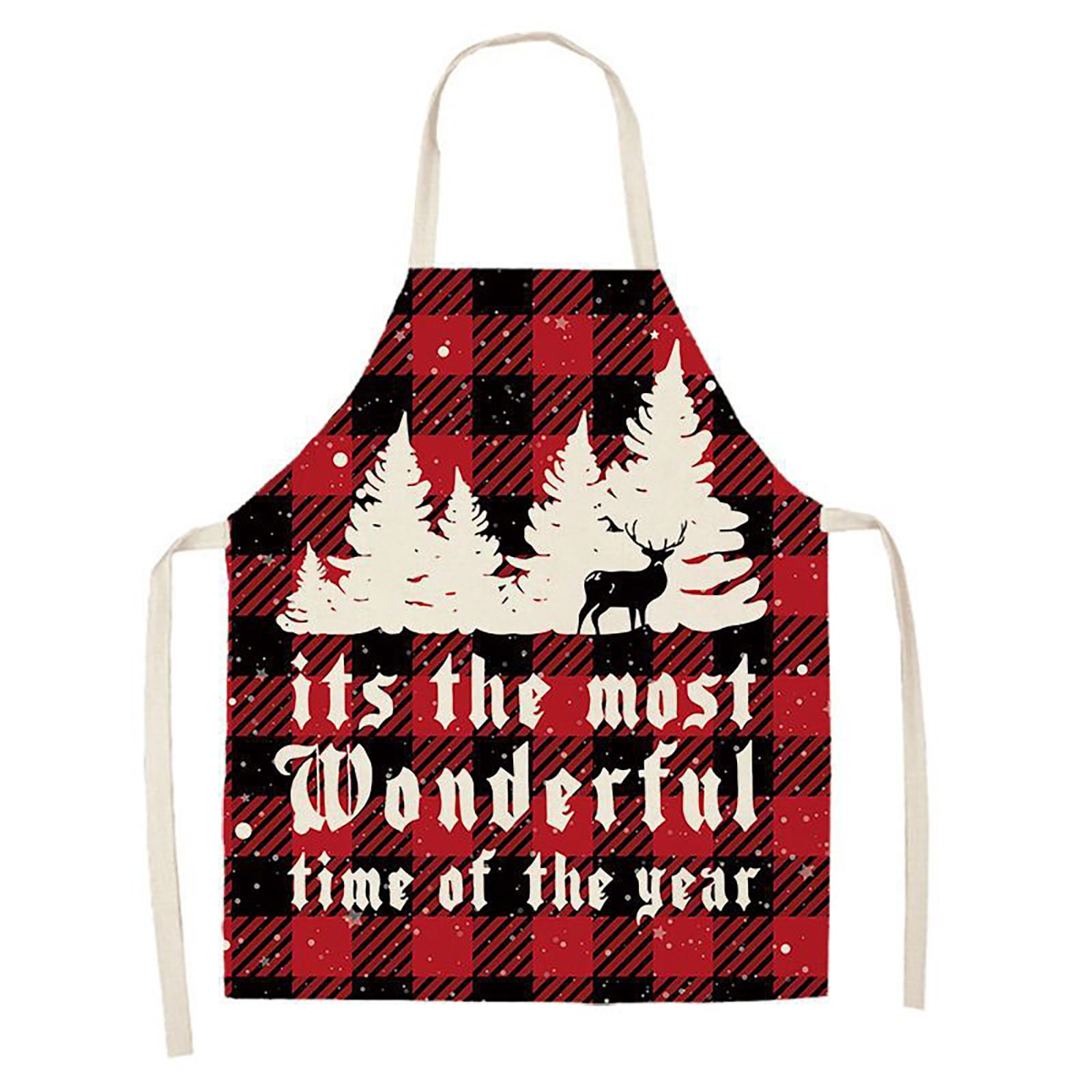 GiLiling Christmas Kitchen Cooking Aprons Plaid Aprons Adjustable ...
