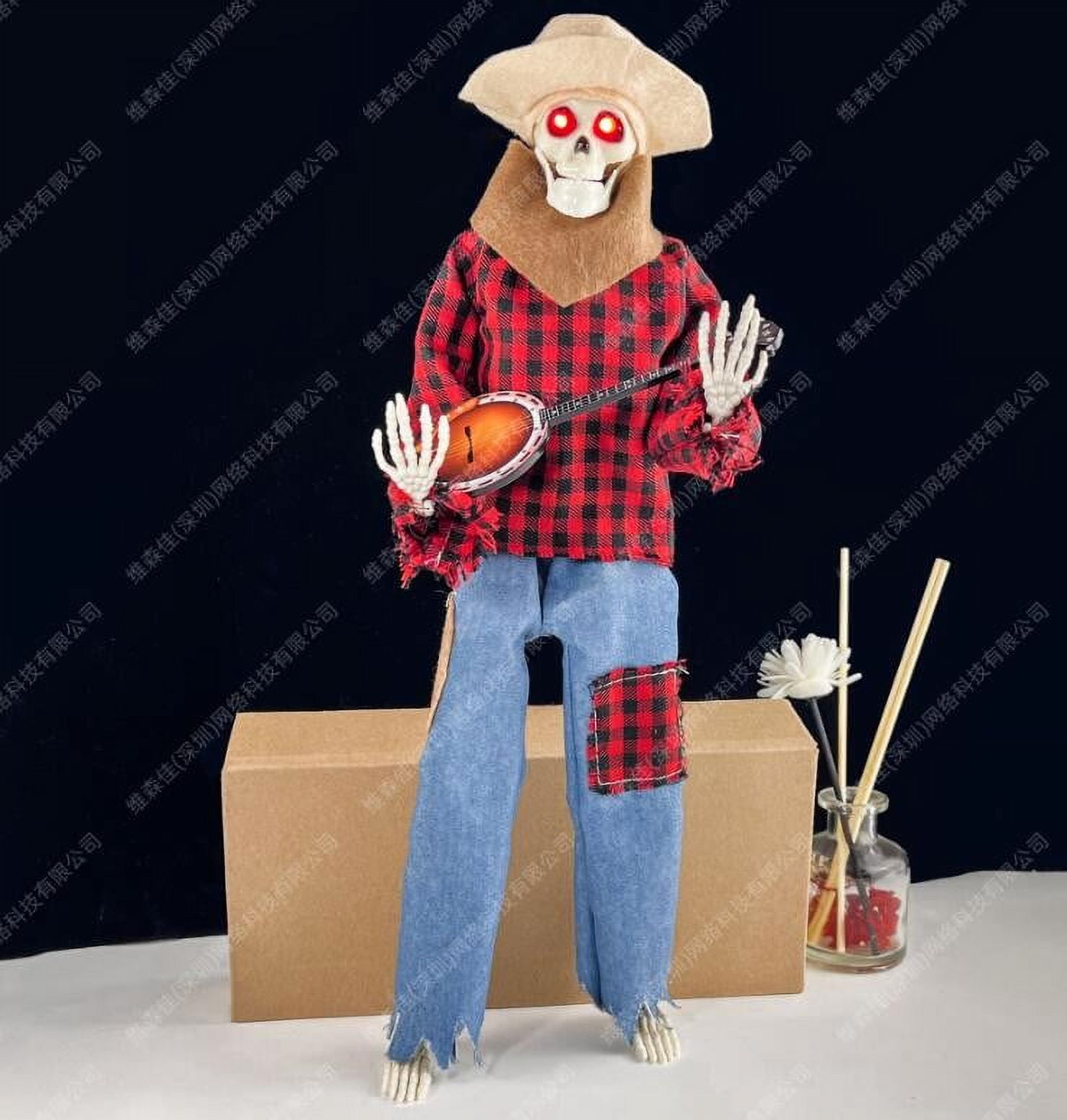 GiLiling Halloween Decor Funny Animated Banjo Skeleton Cowboy Skull ...