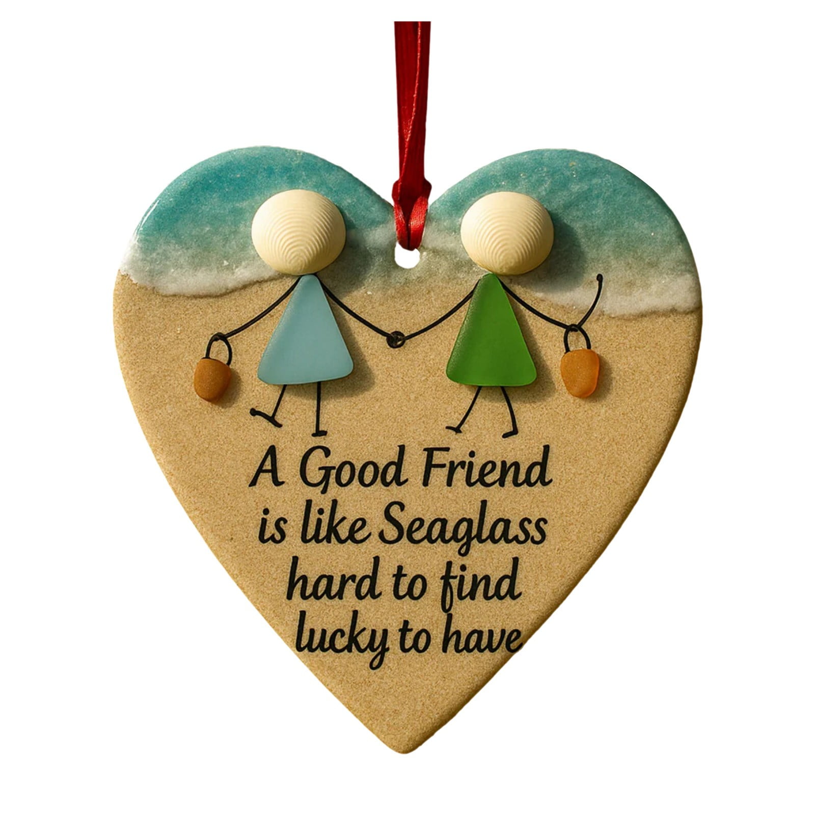 GiLiling Heart-Shaped Sea Glass Acrylic Ornament with Poetic ...