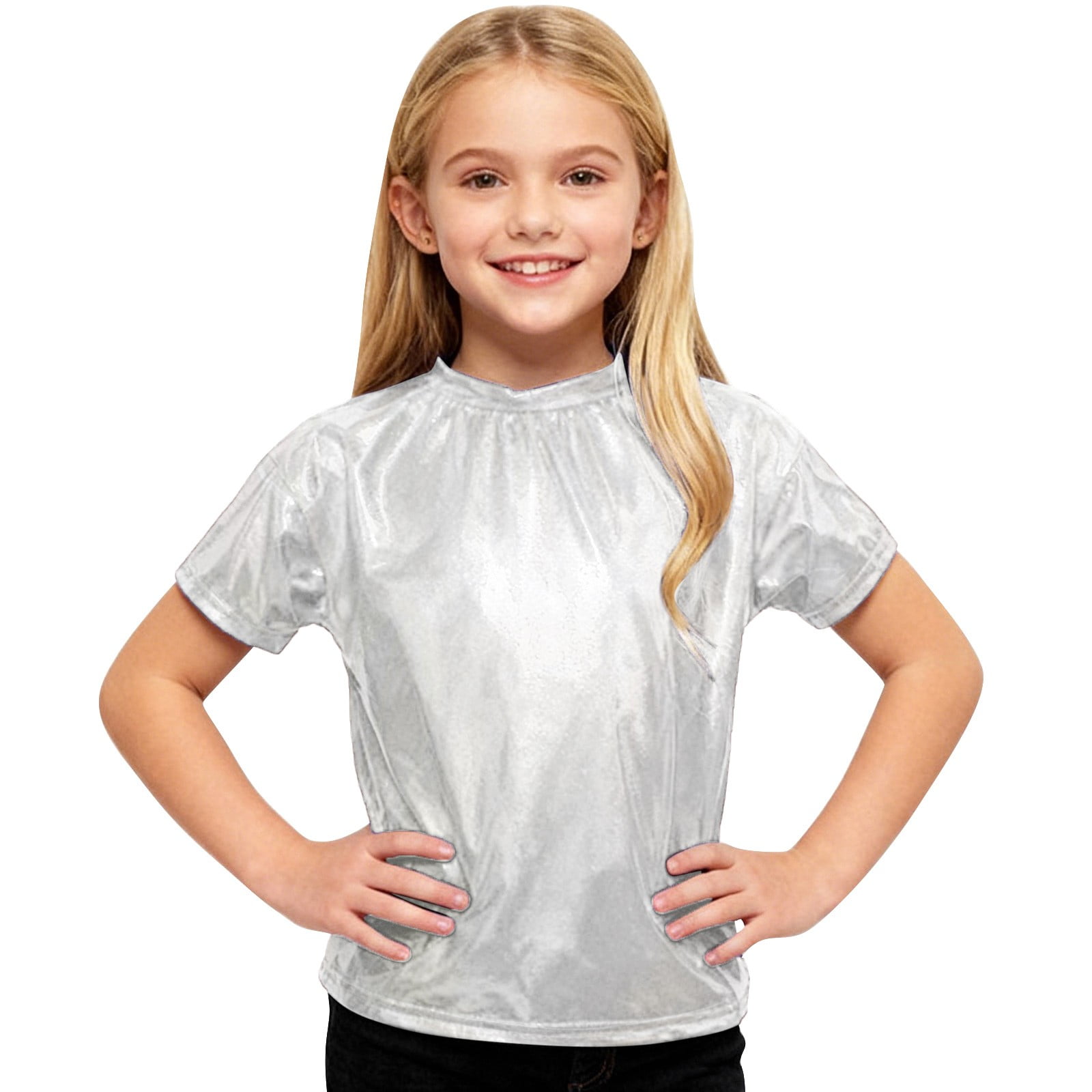 GiLiling Kids Boys Girls Metallic Shiny Short Sleeve Loose Jazz Hip Hop ...