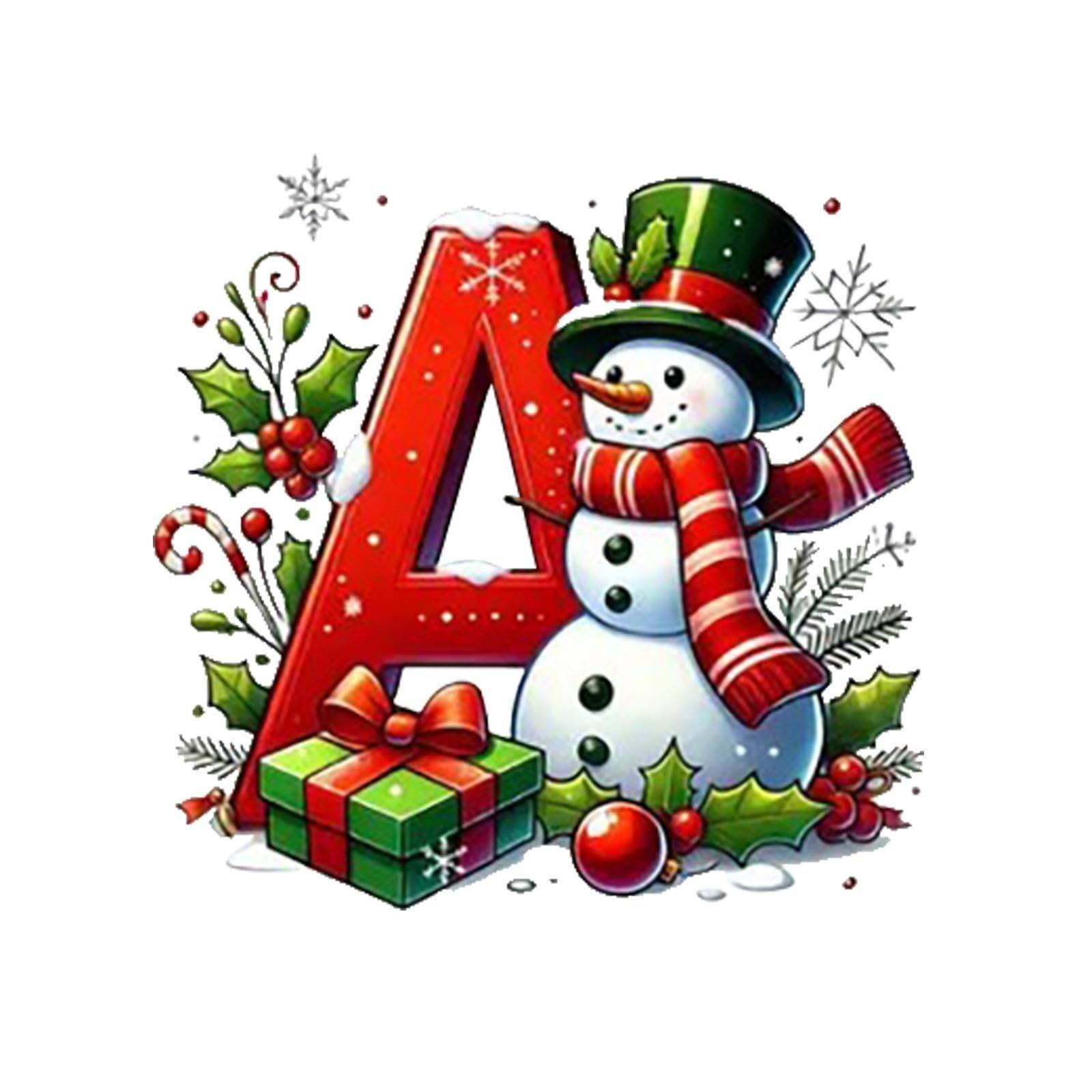GiLiling Snowman Alphabet Ornaments for Christmas Tree with Red Initial ...