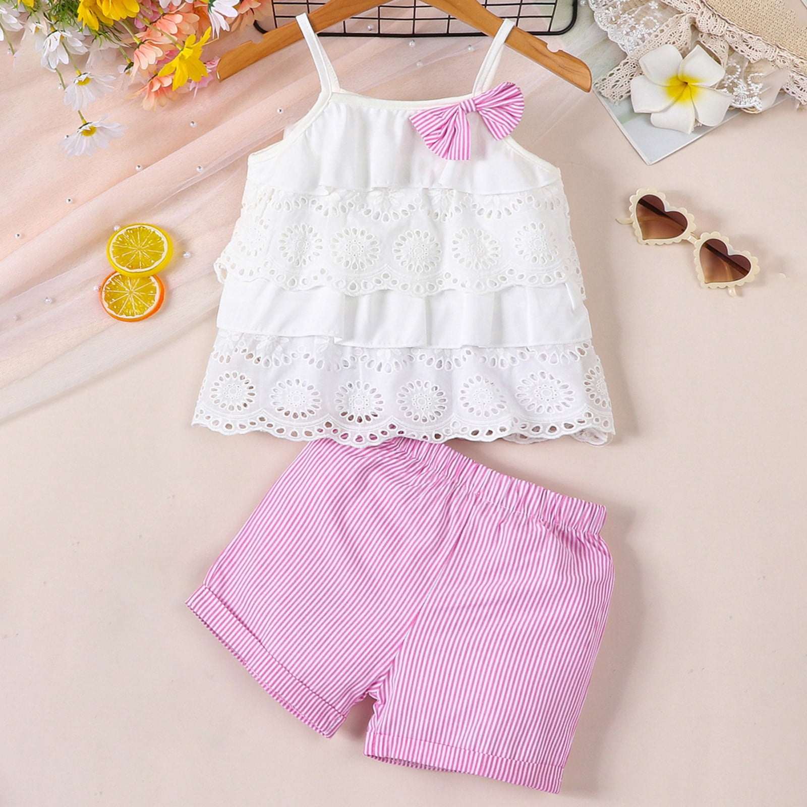 GiLiling Toddler Baby Girls Summer Outfits Ruffle Camisole Spot Dot Top ...