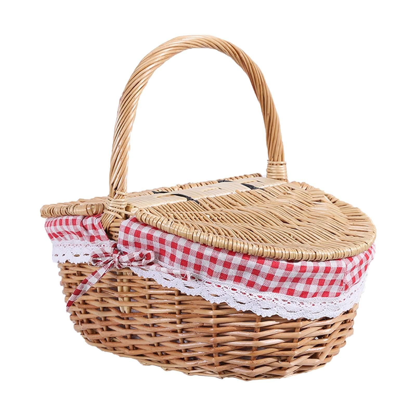 GiLiling Vintage Wicker Picnic Basket with Liner - Wooden Lid Insulated ...