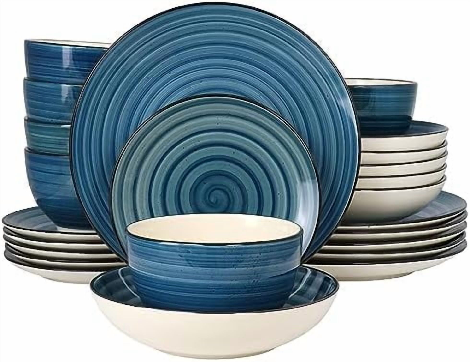 Gia 24 Piece Round Stoneware Dinnerware Set in Cream - Walmart.com
