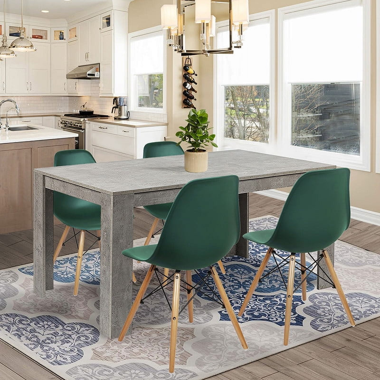 GIA Design Group 5-Piece Dining Set, Cement Gray Table & 4 Dark Green ...