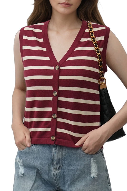 Giallino Women's Striped Sweater Vest V-Neck, Fall 2025 Lightweight ...
