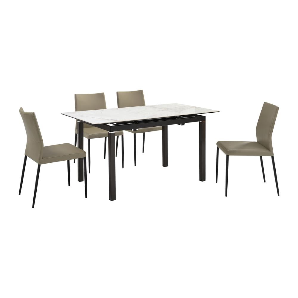 Knox Genesis 5 Piece Dining Set with Stone Top and Beige Faux Leather ...