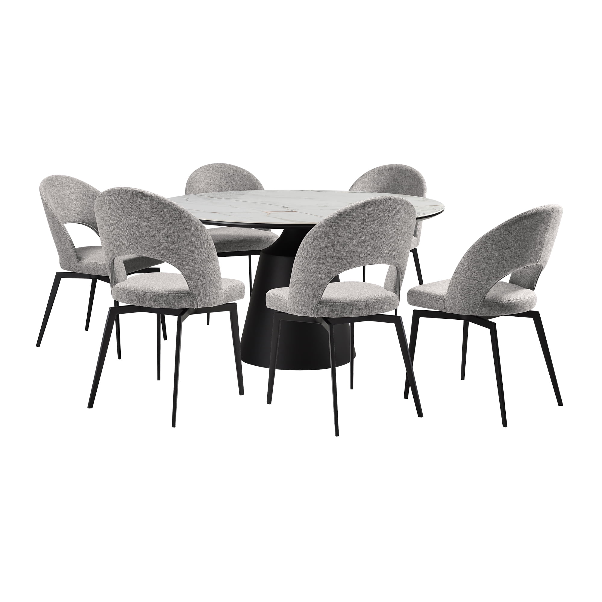 Giana Kash 7 Piece Extendable Dining Set with Brown Faux Leather Chairs ...