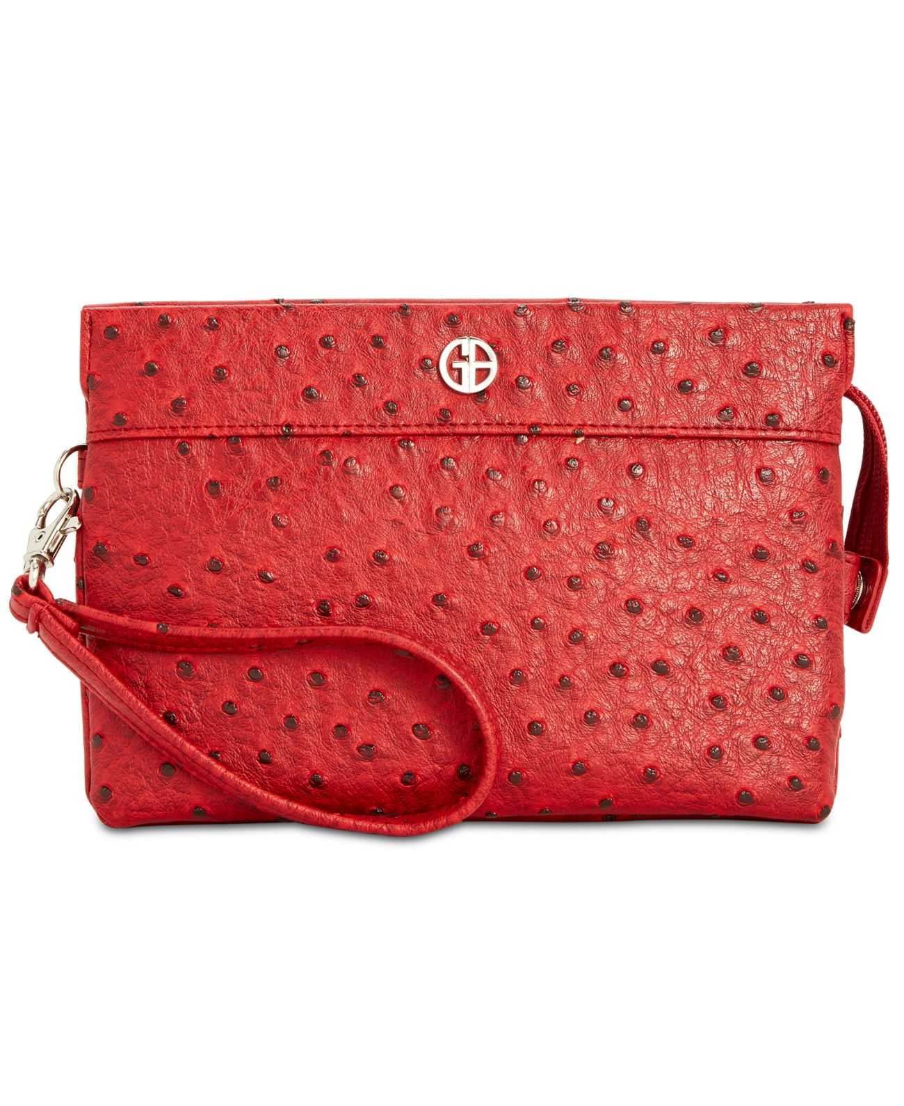 Giani Bernini Embossed Faux Ostrich Crossbody Wallet (Red, One Size ...