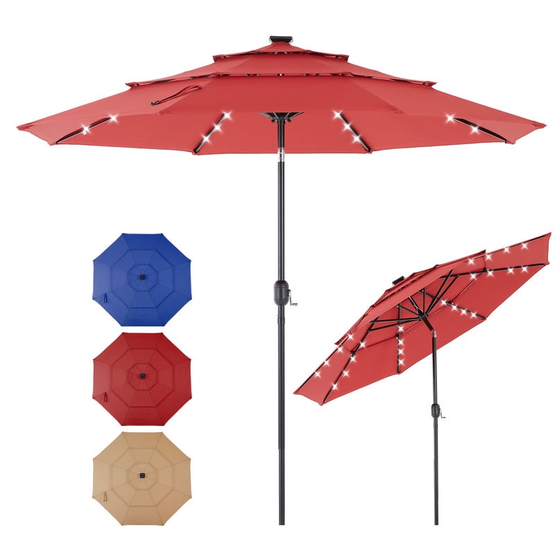 Gianna 10FT 3-Tier Solar Patio Umbrella with 32 LED Lights, Outdoor ...