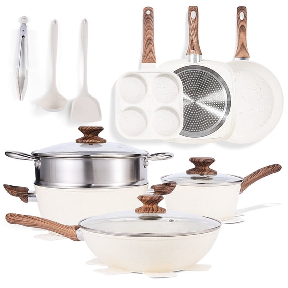 Gianna 17 Pcs Non-Stick Pots and Pans, Non-toxic Kitchen Cooking Set ...