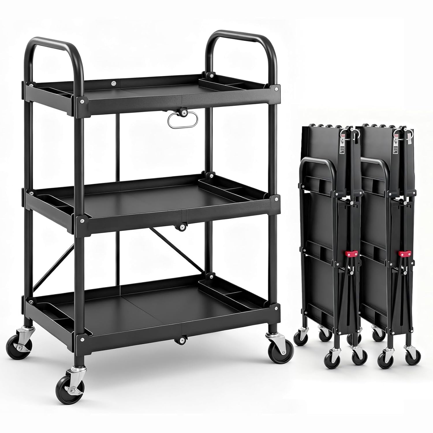 Gianna 3-Tier Foldable Utility Collapsible Service Cart, 120LBS ...
