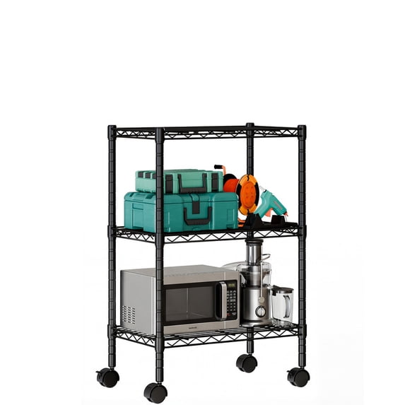 Gianna 3 Tier Heavy Duty Adjustable Wire Shelving with Wheels, Storage ...