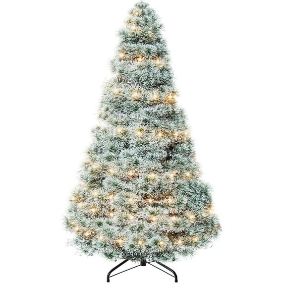 Gianna 4.5ft Pre-lit Snow Flocked Artificial Christmas Tree, Prelighted Artificial Hinged Spruce ...