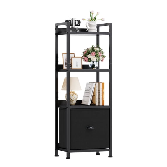 Gianna 4 Tier Bookshelf with Drawer, Tall Narrow Bookcase Storage ...