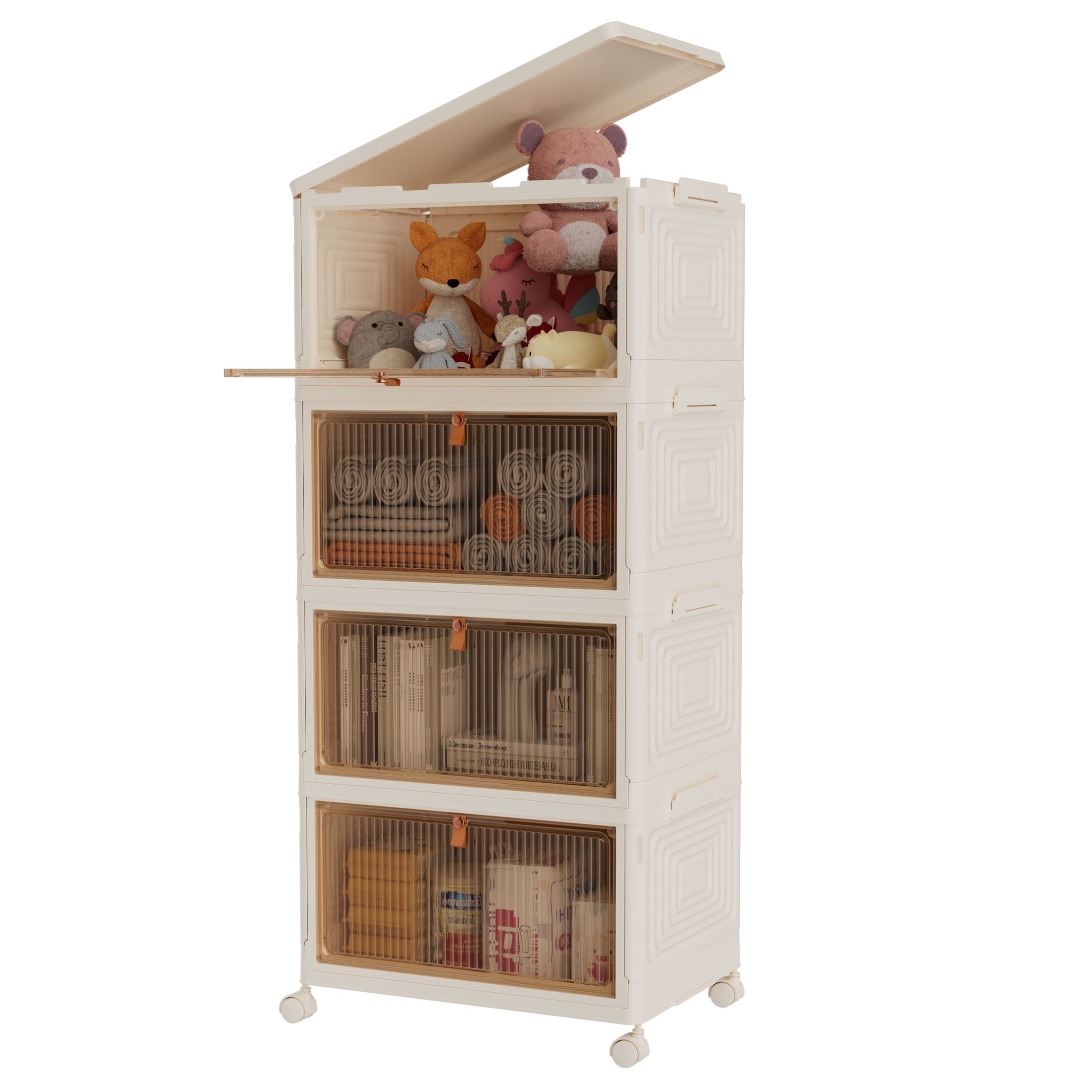 Gianna 4-Tier Stackable Storage Bins with Lid and Wheels, 23QT Space ...