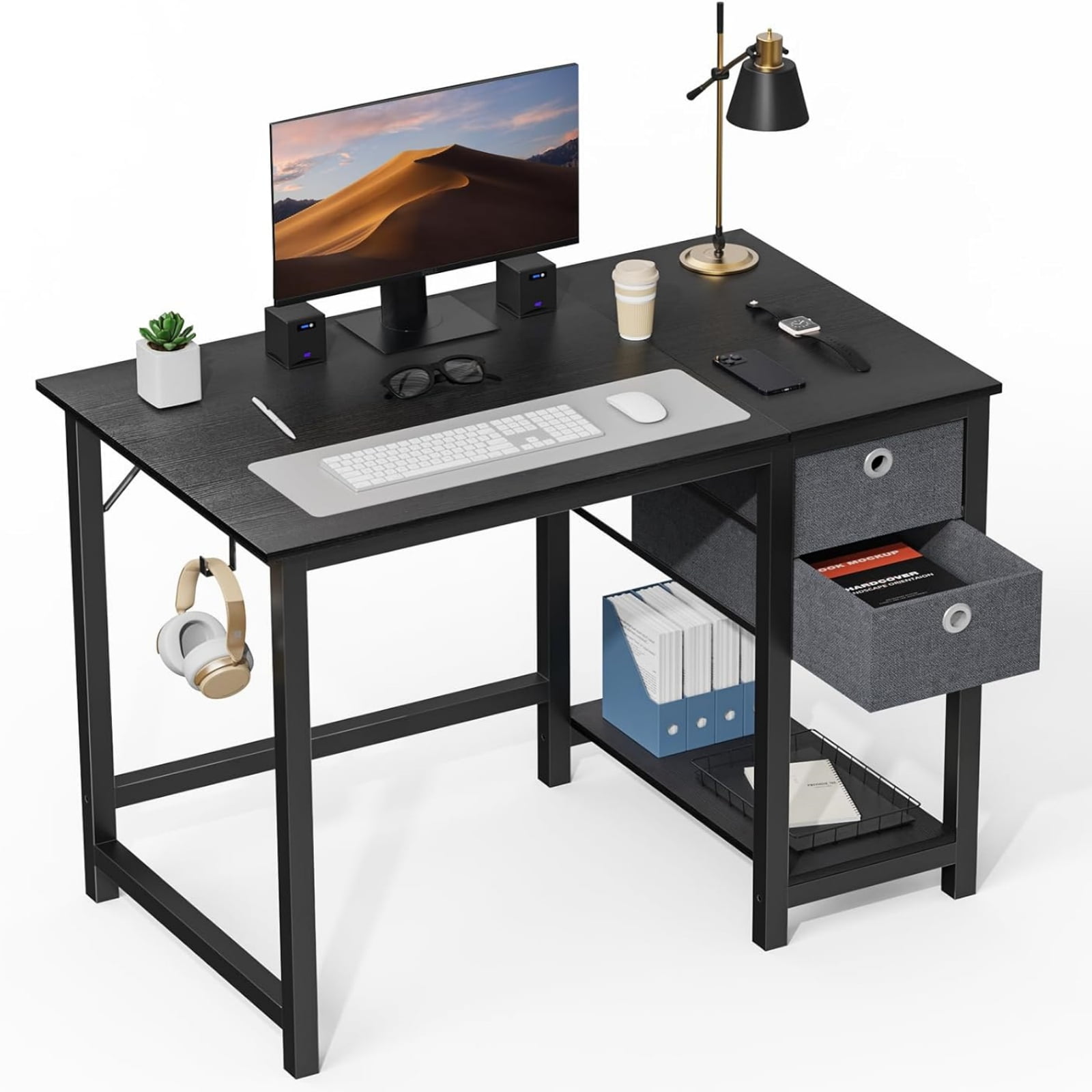 Gianna 40 inch Computer Desk with Storage Drawers, PC Table for Home ...