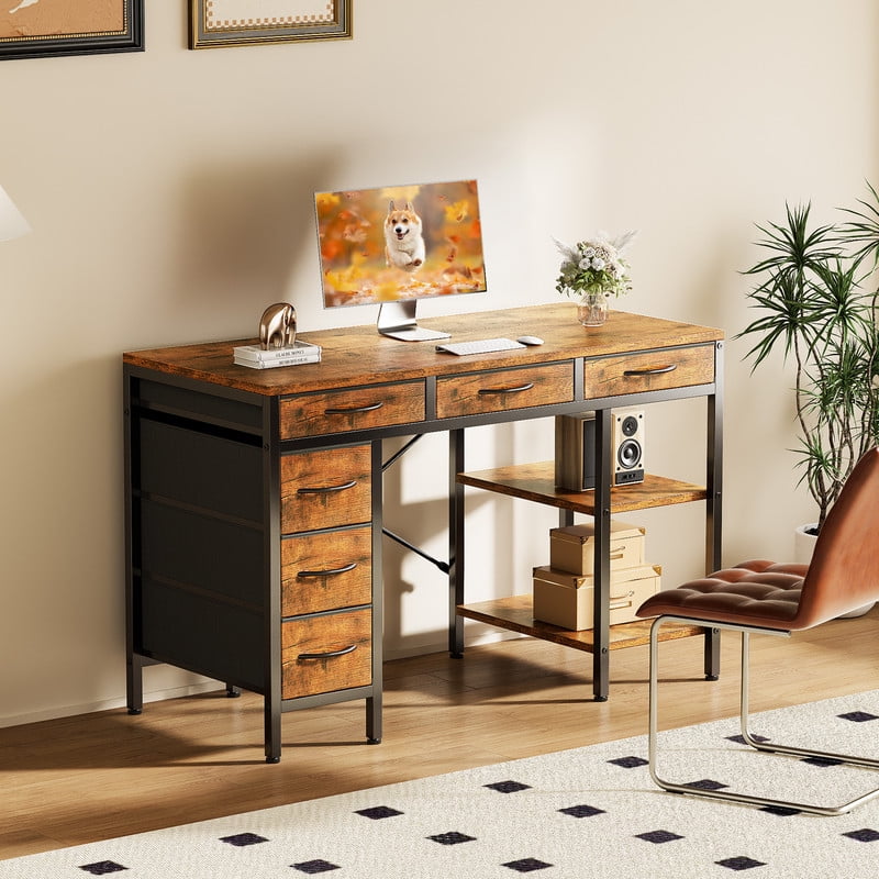 Gianna 47" Computer Desk with 6 Drawers, Home Office Gaming Desks with ...