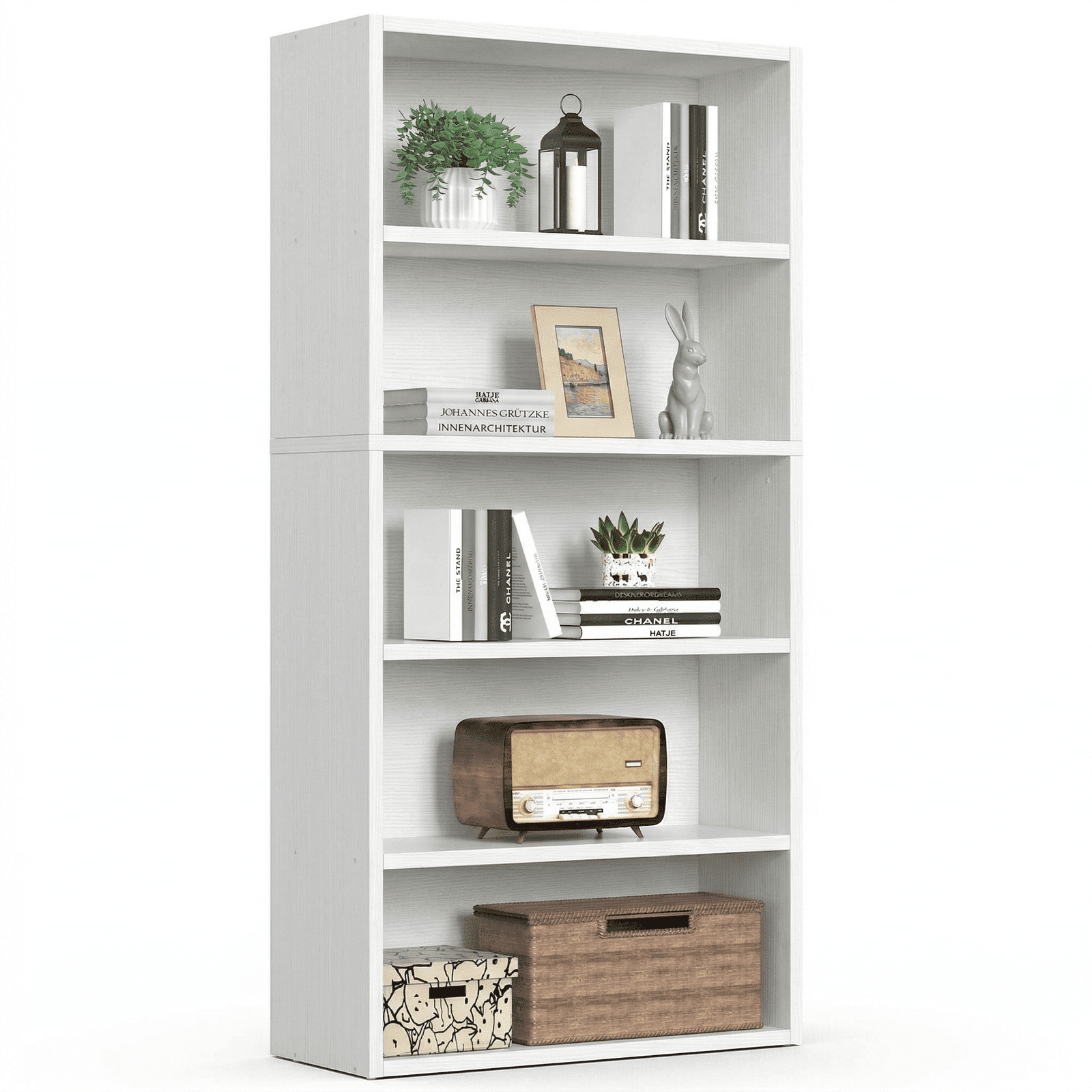 Gianna 5-Tier Bookshelves with Adjustable Shelves, Floor Standing ...