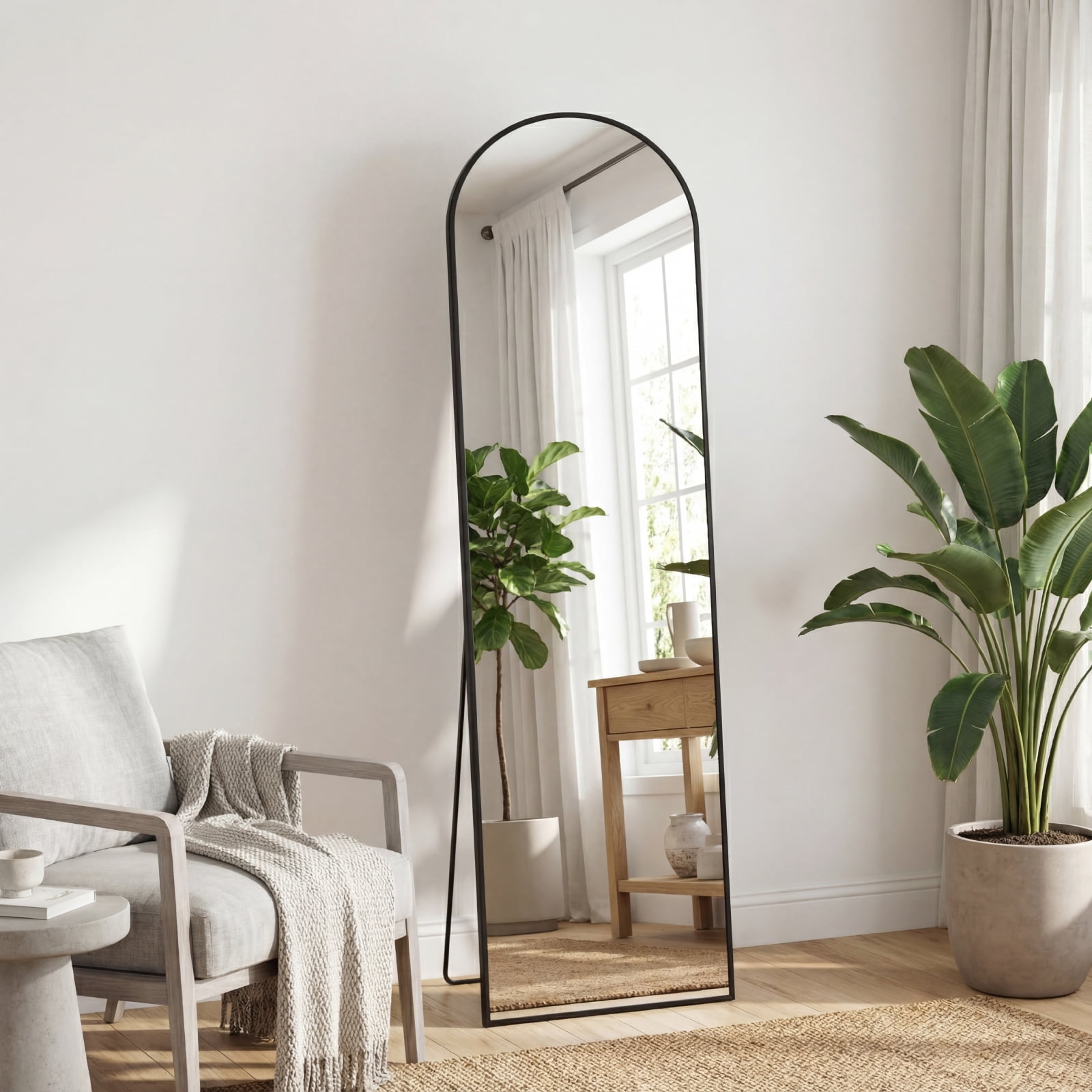 Gianna 56"x15" Arched Full-Length Mirror with Aluminum Alloy Frame, Standing Design for Bedroom ...