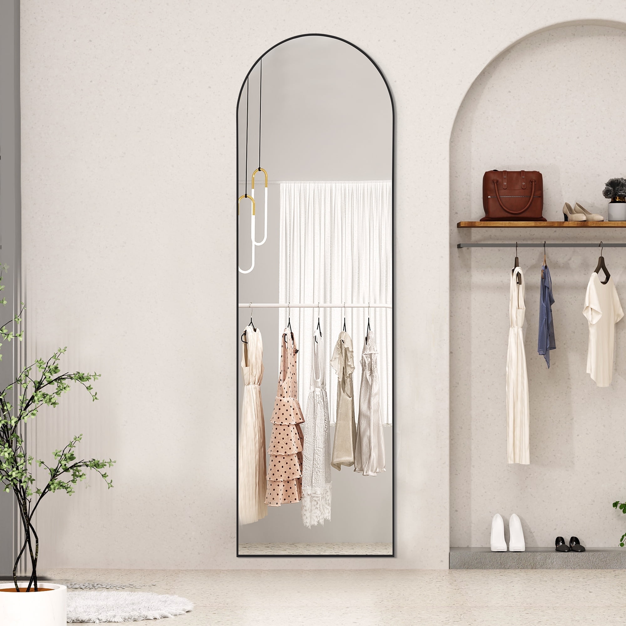 JOINSUN 59"x16" Arched Full Length Mirror with Stand Aluminum Frame ...
