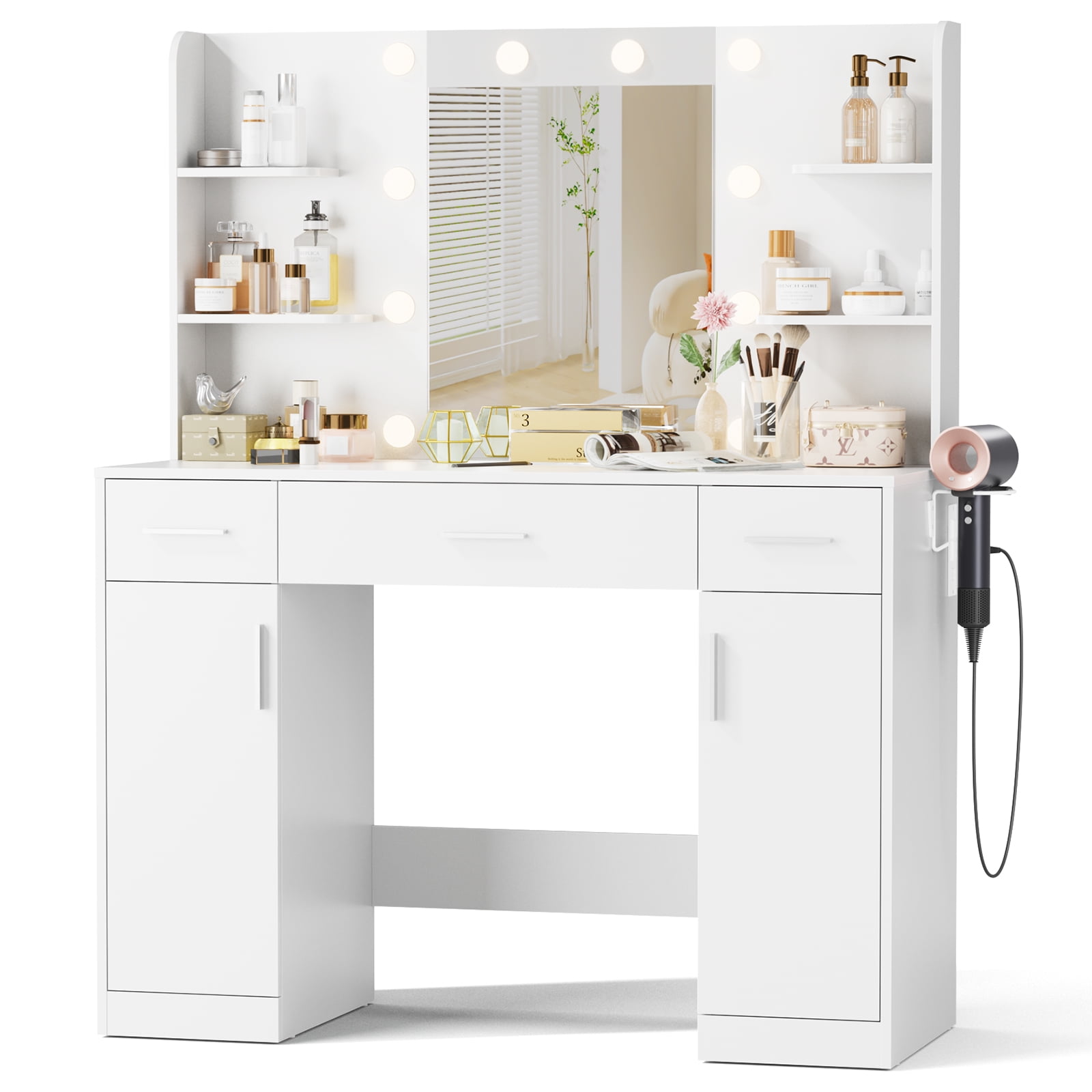 JIOABL Dressing Table with Mirror and Light, Adjustable Brightness ...