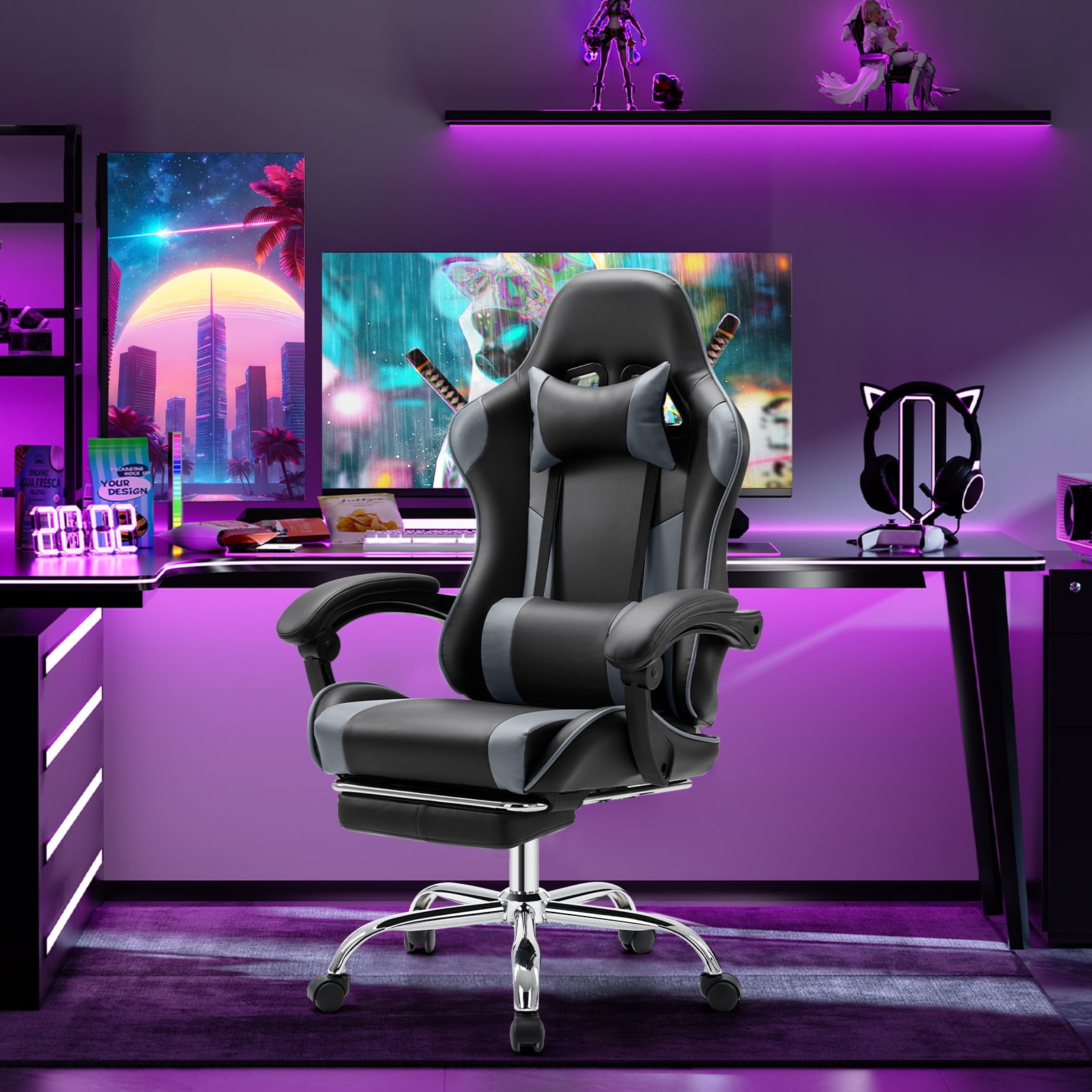 Gianna Ergonomic Gaming Chair With Headrest And Lumbar Pillow,Height ...