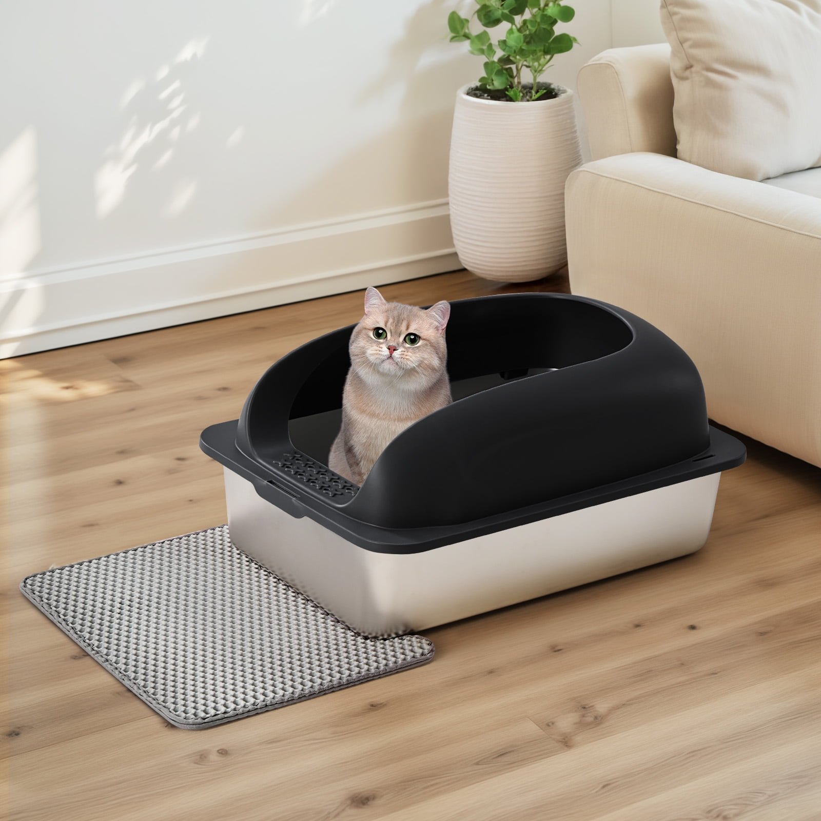 Gianna Extra Large Stainless Steel Cat Litter Box with Lid, High Wall ...