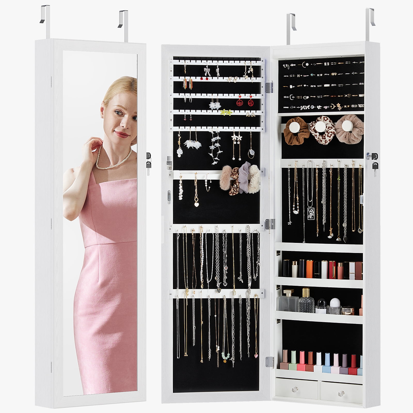 Gianna Freestanding Jewelry Armoire with Full-Length Mirror, Lockable ...