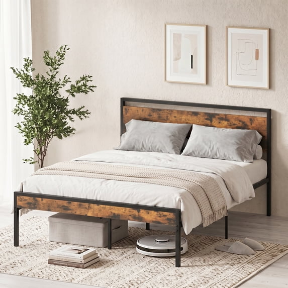 Gianna Heavy Duty Queen Size Metal Platform Bed, No Box Spring Required ...