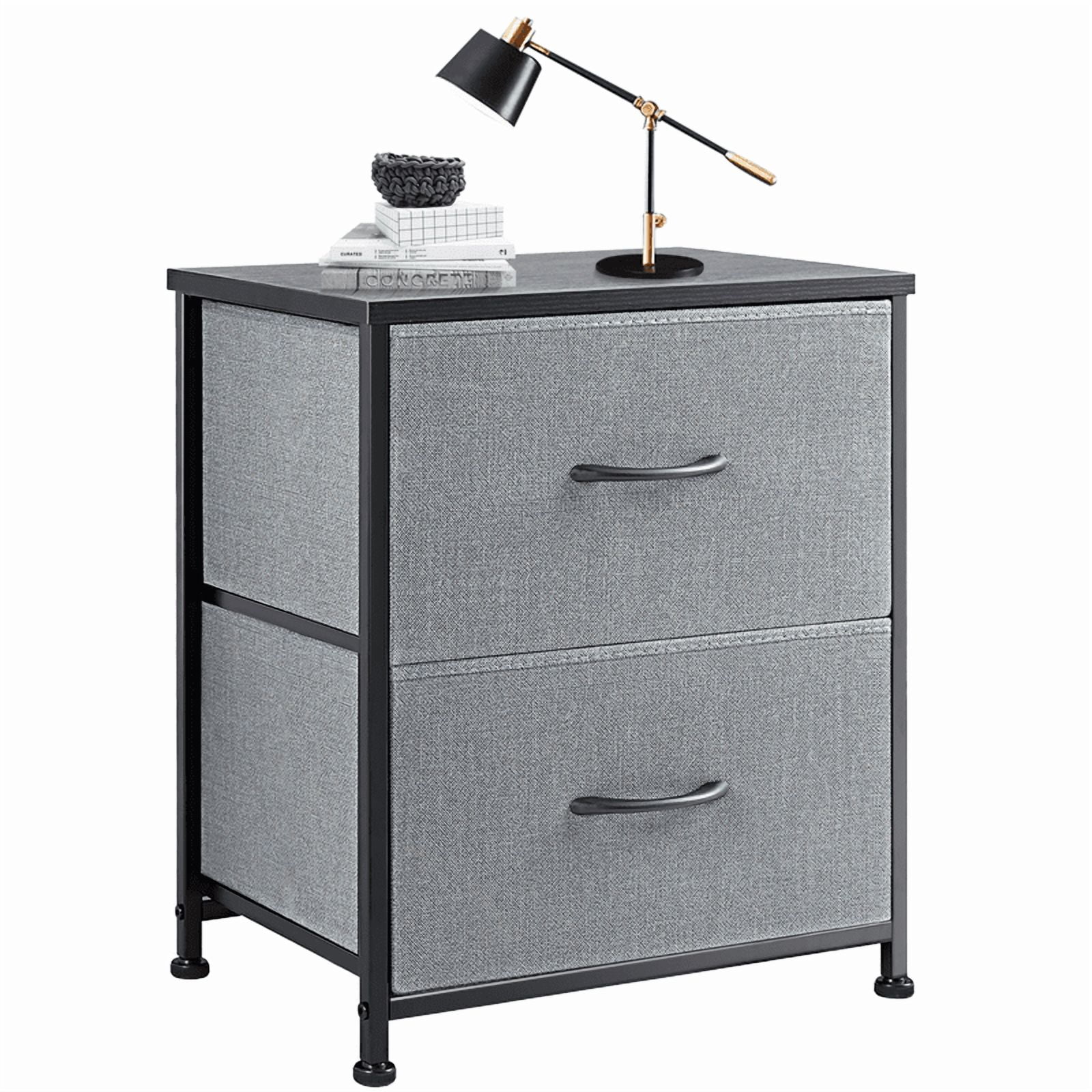 EDX Nigtstand for Bedroom, Tall Chest Organizer with Fabric Bins, Steel ...
