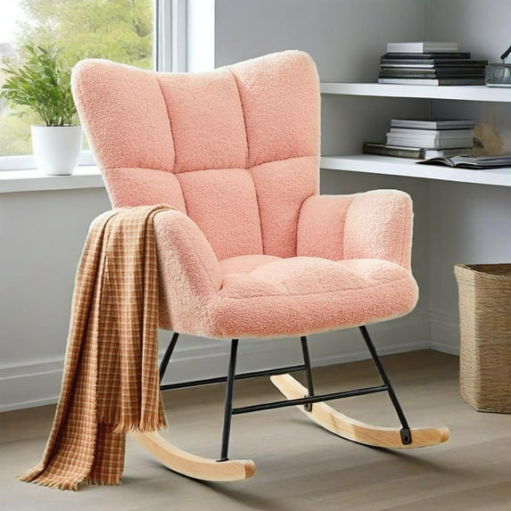 Gianna Rocking Chair Nursery, Teddy Upholstered Glider Rocker with High ...