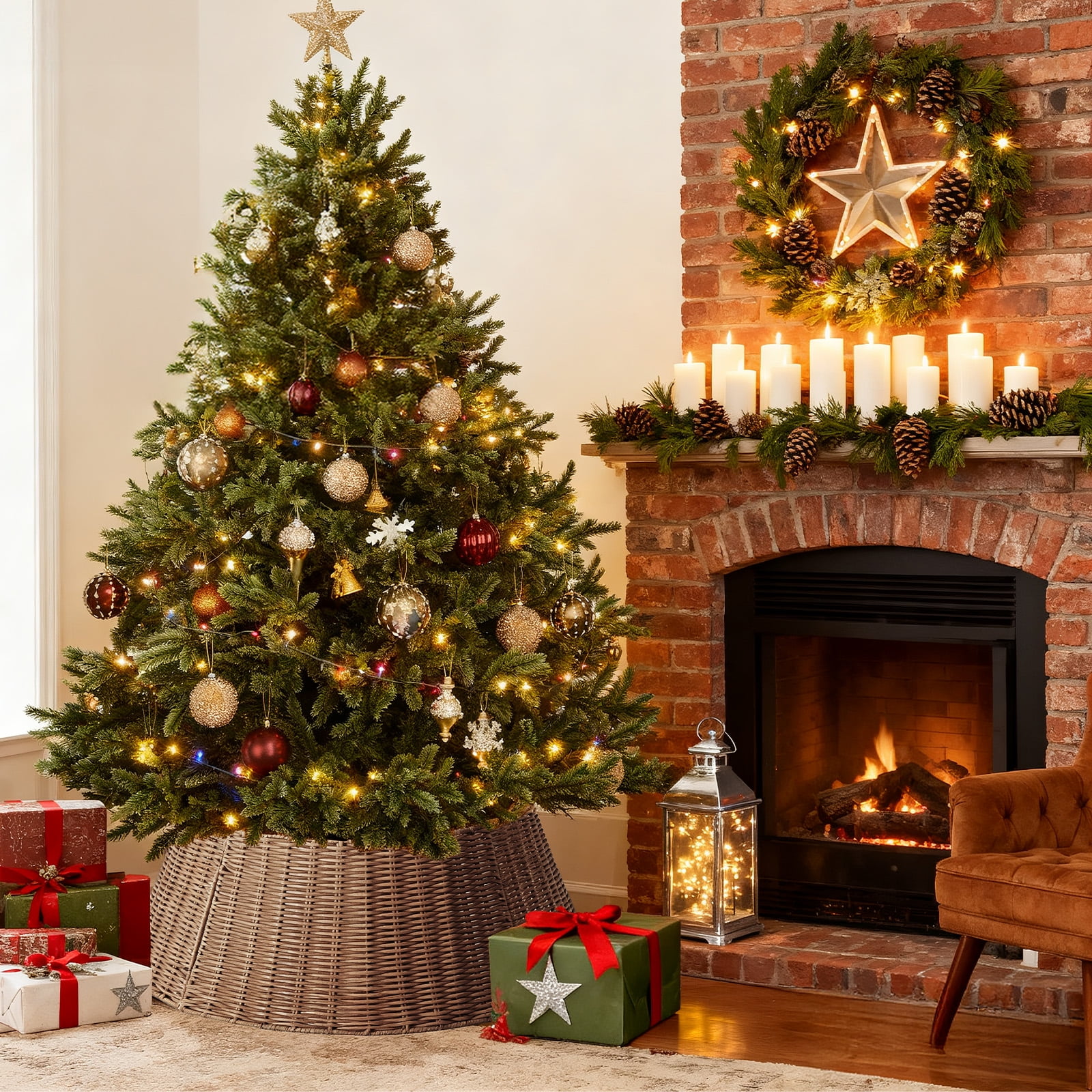 Gianna Rustic Handcrafted Seagrass Christmas Tree Collar, 27" Base ...