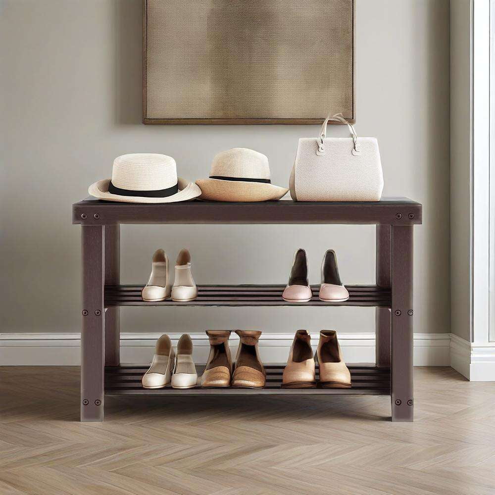 MCQ Shoe Rack Bench, 3-Tier Bamboo Storage Organizer, Suitable for ...