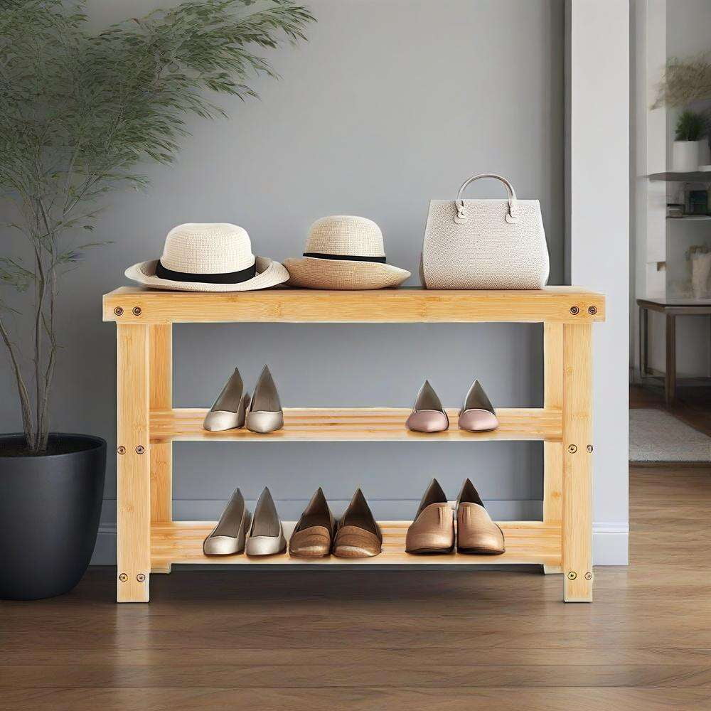MCQ Shoe Rack Bench, 3-Tier Bamboo Storage Organizer, Wood - Walmart.com