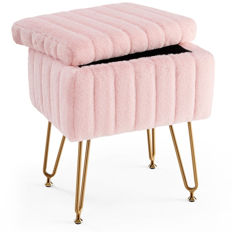 Gianna Square Ottoman with Storage, Makeup Cute Soft Small Footstool ...