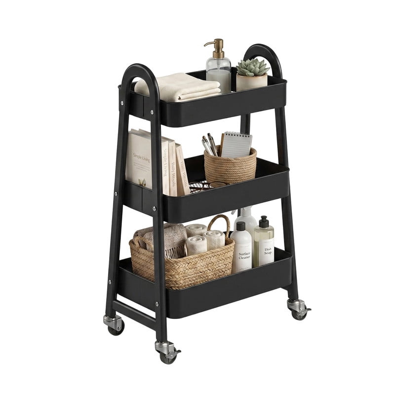 Gianna Utility Cart, Metal, 3‑Tier, Lockable Caster Wheels , 360 ...